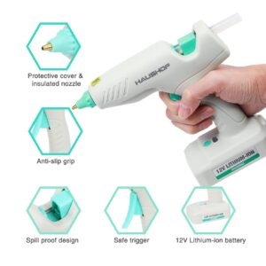 HAUSHOF Hot Glue Gun, 60W Cordless Glue Gun with 20pcs Full-Size Glue Sticks, Fast Preheating & High Temp, Cordless Hot Glue Gun Kit for DIY, Arts, Crafts, Home Decoration