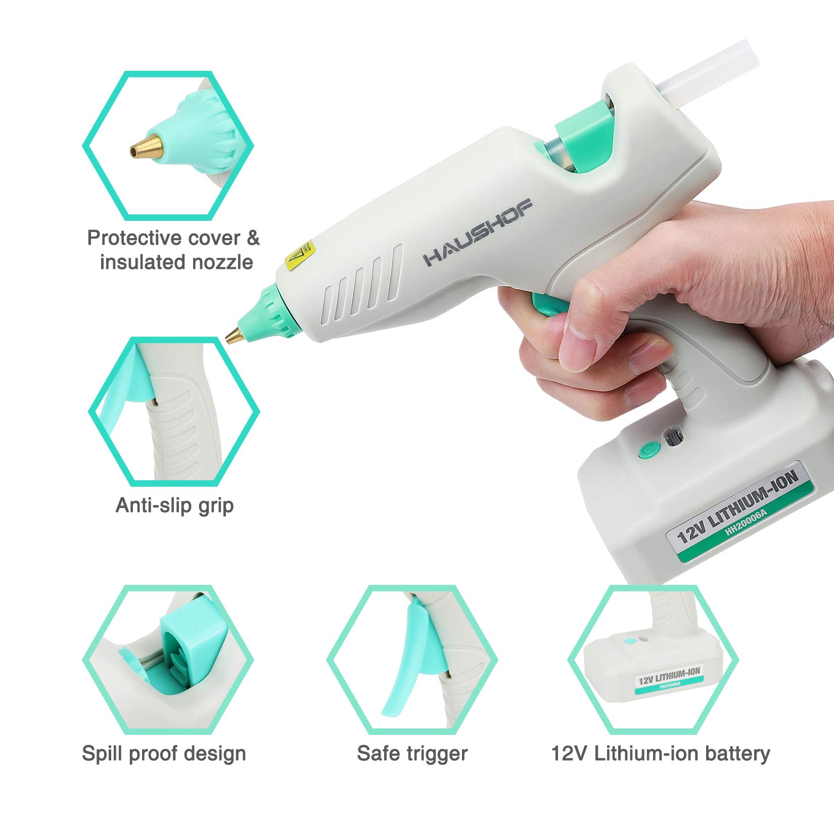 HAUSHOF Hot Glue Gun, 60W Cordless Glue Gun with 20pcs Full-Size Glue Sticks, Fast Preheating & High Temp, Cordless Hot Glue Gun Kit for DIY, Arts, Crafts, Home Decoration