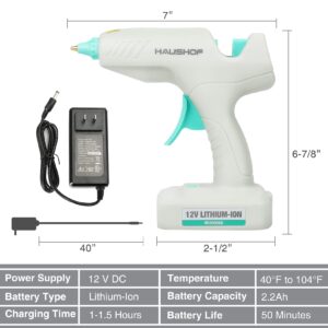 HAUSHOF Hot Glue Gun, 60W Cordless Glue Gun with 20pcs Full-Size Glue Sticks, Fast Preheating & High Temp, Cordless Hot Glue Gun Kit for DIY, Arts, Crafts, Home Decoration