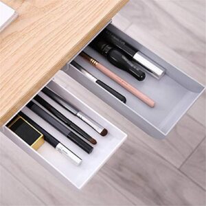 under desk drawer organizer, hidden self-adhesive pencil tray drawer, free-drilling under table hidden storage box, stationery pencil storage drawer organizer for office school kitchen (gray 2 pack)