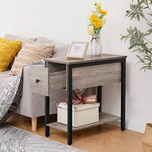 HOOBRO Side Table, 2-Tier Nightstand with Drawer, Narrow End Table for Small Spaces, Stable and Sturdy Construction, Wood Look Accent Furniture with Metal Frame, Greige and Black BG04BZ01