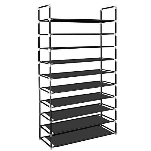 ERONE Shoe Rack Organizer, Tall Shoe Storage for Closets Non-Woven Fabric Metal Sturdy Shoe Shelf Tower Cabinet for Entryway (Black, 10 Tier)