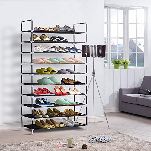 ERONE Shoe Rack Organizer, Tall Shoe Storage for Closets Non-Woven Fabric Metal Sturdy Shoe Shelf Tower Cabinet for Entryway (Black, 10 Tier)