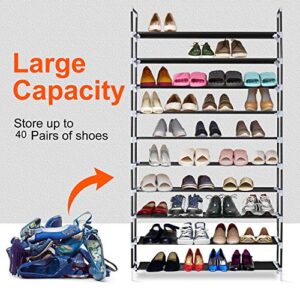 ERONE Shoe Rack Organizer, Tall Shoe Storage for Closets Non-Woven Fabric Metal Sturdy Shoe Shelf Tower Cabinet for Entryway (Black, 10 Tier)