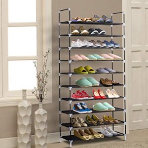 ERONE Shoe Rack Organizer, Tall Shoe Storage for Closets Non-Woven Fabric Metal Sturdy Shoe Shelf Tower Cabinet for Entryway (Black, 10 Tier)