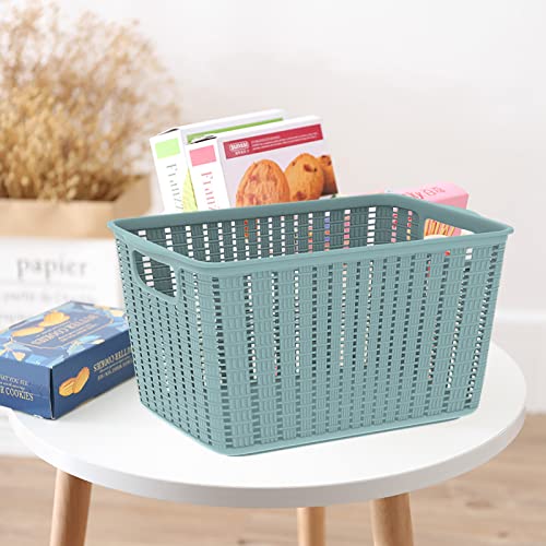 WUWEOT 9 Pack Plastic Storage Basket Bins Organizer, Cabinet and Shelf Basket with Handle,10" L x 6.8" W x 5.5" H, 3 Colors