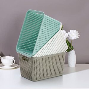 WUWEOT 9 Pack Plastic Storage Basket Bins Organizer, Cabinet and Shelf Basket with Handle,10" L x 6.8" W x 5.5" H, 3 Colors