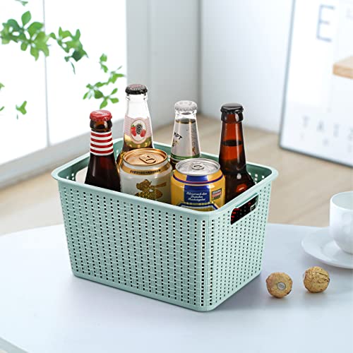 WUWEOT 9 Pack Plastic Storage Basket Bins Organizer, Cabinet and Shelf Basket with Handle,10" L x 6.8" W x 5.5" H, 3 Colors