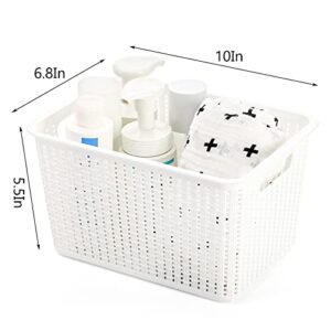 WUWEOT 9 Pack Plastic Storage Basket Bins Organizer, Cabinet and Shelf Basket with Handle,10" L x 6.8" W x 5.5" H, 3 Colors