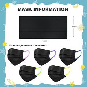 Sheal Kids 100PCS Individually Packaged Black with Colorful Elastic Earloops Disposable Face Masks Perfect Size for Children ( 4-12 Years)