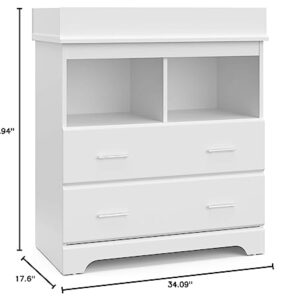 Storkcraft Brookside 2 Drawer Changing Table Dresser (White) – for Nursery with Table Topper, Chest of Drawers for Bedroom, Universal Design