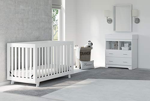 Storkcraft Brookside 2 Drawer Changing Table Dresser (White) – for Nursery with Table Topper, Chest of Drawers for Bedroom, Universal Design