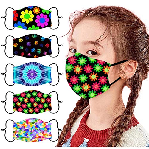 5Pcs Kids Adjustable Face_Mask Reusable Breathable Washable Cute Cloth Face Covering For Children Boys Girls Face_Mask