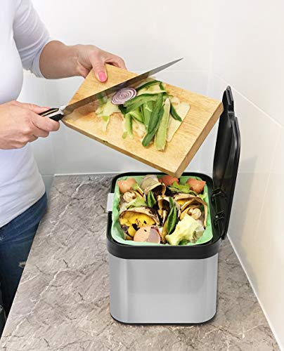 Stainless Steel Compost Kitchen Counter Bin (1.13 Gallon/4.3 Liter)