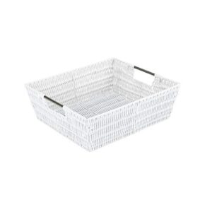 "simplify 15"x13"x5" shelf storage woven handles, nursery, playroom, toys, bedroom, closet, clothes, office, decorative organizer basket rattan totes, large, white" (25453-white)