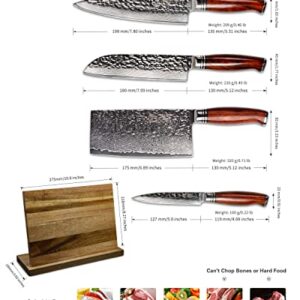 YARENH Cleaver Knife Set with Magnetic Block, 5 Piece Professional Sharp Chef Knives for Kitchen, Damascus Stainless Steel, 73 Layers, Full Tang, Sandalwood Wood Handle