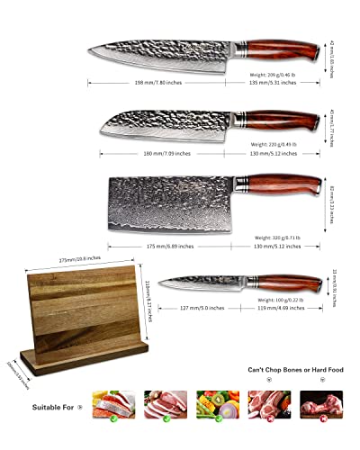 YARENH Cleaver Knife Set with Magnetic Block, 5 Piece Professional Sharp Chef Knives for Kitchen, Damascus Stainless Steel, 73 Layers, Full Tang, Sandalwood Wood Handle