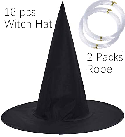 16 pcs Halloween Black Witch Hat for Party Masquerade Cosplay Costume Accessory Daily for Halloween Carnival Party Black