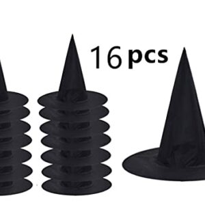 16 pcs Halloween Black Witch Hat for Party Masquerade Cosplay Costume Accessory Daily for Halloween Carnival Party Black