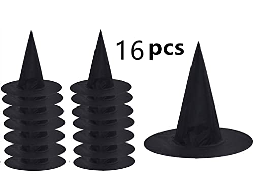 16 pcs Halloween Black Witch Hat for Party Masquerade Cosplay Costume Accessory Daily for Halloween Carnival Party Black