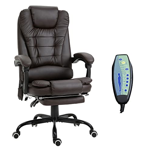 Vinsetto 7-Point Vibrating Massage Office Chair High Back Executive Recliner with Lumbar Support, Footrest, Reclining Back, Adjustable Height, Brown