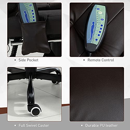 Vinsetto 7-Point Vibrating Massage Office Chair High Back Executive Recliner with Lumbar Support, Footrest, Reclining Back, Adjustable Height, Brown