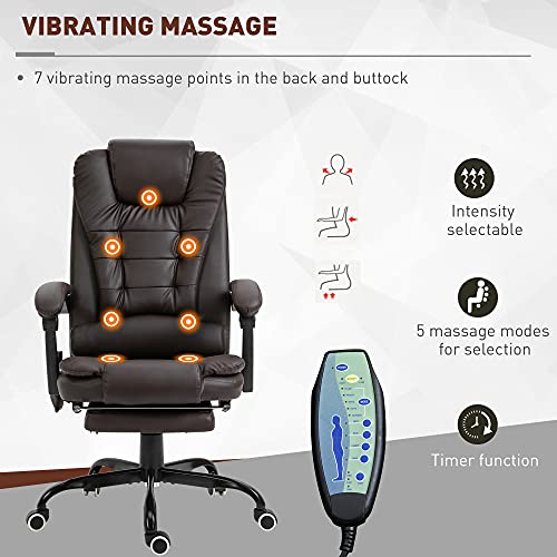 Vinsetto 7-Point Vibrating Massage Office Chair High Back Executive Recliner with Lumbar Support, Footrest, Reclining Back, Adjustable Height, Brown