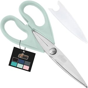 gorilla grip all purpose food kitchen shears, extra large, heavy duty, stainless steel sharp blades, comfortable handle scissors with blade guard, cutting tool, cut meat, poultry, vegetables, mint