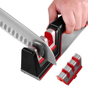 professional manual sharpener for kitchen knives and scissors. manual sharpener. diamond powder blades for ceramic or steel knives - non-slip base - gift safety glove