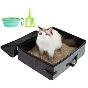 hicaptain portable litter box for cats, cat travel litter box with lid and handle standard portable collapsible litter carrier for cat (m,black/gray)