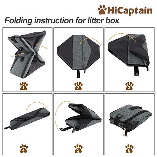 HiCaptain Portable Litter Box for Cats, Cat Travel Litter Box with Lid and Handle Standard Portable Collapsible Litter Carrier for Cat (M,Black/Gray)