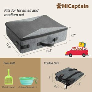 HiCaptain Portable Litter Box for Cats, Cat Travel Litter Box with Lid and Handle Standard Portable Collapsible Litter Carrier for Cat (M,Black/Gray)