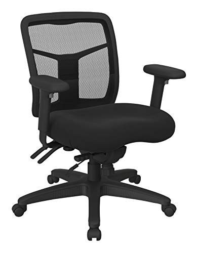 Office Star ProGrid Breathable Mesh Manager's Office Chair with Adjustable Seat Height, Multi-Function Tilt Control and Seat Slider, Mid Back, Icon Black Fabric