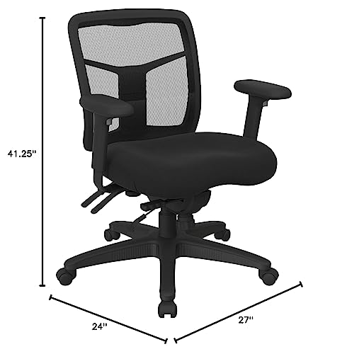 Office Star ProGrid Breathable Mesh Manager's Office Chair with Adjustable Seat Height, Multi-Function Tilt Control and Seat Slider, Mid Back, Icon Black Fabric