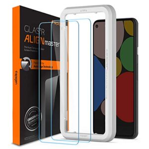 spigen tempered glass screen protector [glastr alignmaster] designed for pixel 5 (2020) - 2 pack