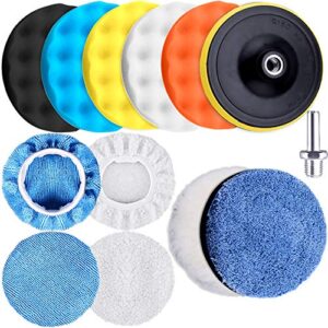 siquk 13 pieces buffing pads 6 inch car polishing pad kit foam polish pads wax buffer polisher attachment for drill