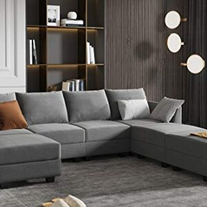 HONBAY Modular Sectional Sofa U Shaped Sectional Couch with Ottomans Reversible Modular Sofa 7 Seater Couch with Storage Seat, Grey