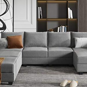 HONBAY Modular Sectional Sofa U Shaped Sectional Couch with Ottomans Reversible Modular Sofa 7 Seater Couch with Storage Seat, Grey