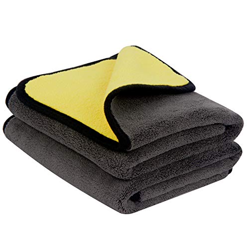 VIVOTE Microfiber Car Cleaning Towels Ultra Thick Plush car Drying Towel Buffing Cloths Super Absorbent Drying Auto Detailing Towel 15'' x 18'' 2pack Yellow+Gray