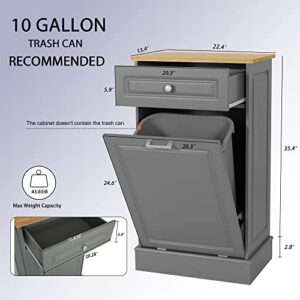 ONG Tilt Out Trash Cabinet Free Standing Kitchen Wooden Trash Can New Upgrade Recycling Cabinet, Hideaway Trash Holder, Kitchen Waste Bin, W/Drawer(Gray)