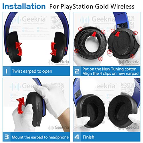 Geekria Comfort Replacement Ear Pads for Sony Playstation Gold Wireless Stereo CECHYA-0083 Headphones Ear Cushions, Headset Earpads, Ear Cups Cover Repair Parts (Black)