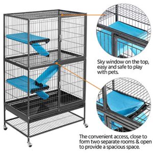 Yaheetech 2-Story Ferrets Cage, 54 Inch Rolling Small Animal Cage with Removable Ramps/Platforms/Storage Shelf/Tray, Metal Critter Nation Cage for Adult Rats/Chinchillas/Guinea Pigs/Rabbit, Black