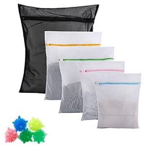 【5pcs】mesh laundry bags , lingerie bags for laundry,clothing washing bags ,wash bags for washing machine,blouse, hosiery, underwear, bra, travel organize bag 3 sizes + 5 laundry balls(random color)