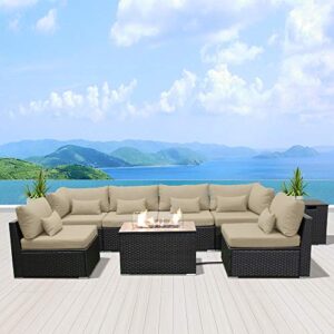 Dineli Patio Furniture Sectional Sofa with Gas Fire Pit Table Outdoor Patio Furniture Sets Propane Fire Pit (Light Beige-Rectangular Table)