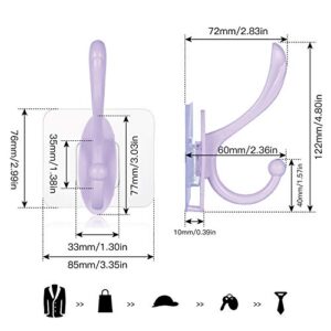 Coat Hook 8 Pack Split Design Heavy Duty Transparent Reusable Seamless Wall Mounted Double Removable Hooks for Coat,Scarf,Bag,Towel,Key,Cap,Cup,Hat(Purple)