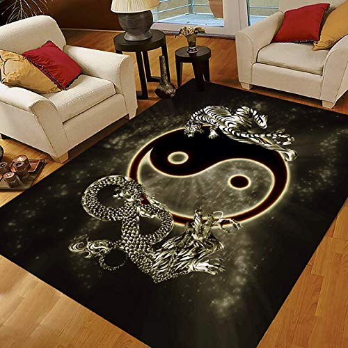 ALAZA Chinese Dragon Bagua Yin Yang Rugs, 5x4 Area Rug for Living Room Bedroom Decoration