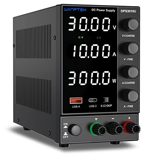 DC Power Supply Variable, Adjustable Switching Regulated Power Supply (30 V 0-10A) with Encoder Coarse & Fine Adjustments Knob, Beach Power Supply with USB & Type-C Quick-Charge Interface