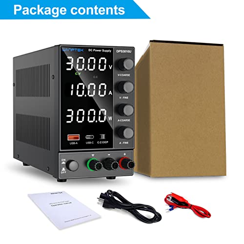 DC Power Supply Variable, Adjustable Switching Regulated Power Supply (30 V 0-10A) with Encoder Coarse & Fine Adjustments Knob, Beach Power Supply with USB & Type-C Quick-Charge Interface