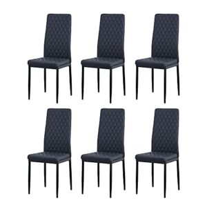 ianiya set of 6 leather dining chairs set, with upholstered cushion & high back, powder coated metal legs, rhombus pattern seats, household home kitchen living room bedroom