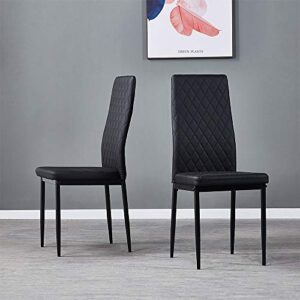 IANIYA Set of 6 Leather Dining Chairs Set, with Upholstered Cushion & High Back, Powder Coated Metal Legs, Rhombus Pattern Seats, Household Home Kitchen Living Room Bedroom